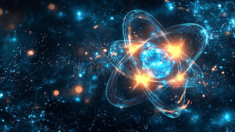 Atomic Structure of the Blue Universe Stock Illustration - Illustration ...