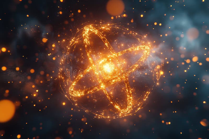 Glowing Atomic Structure with Particle Energy Sparks in Space ...