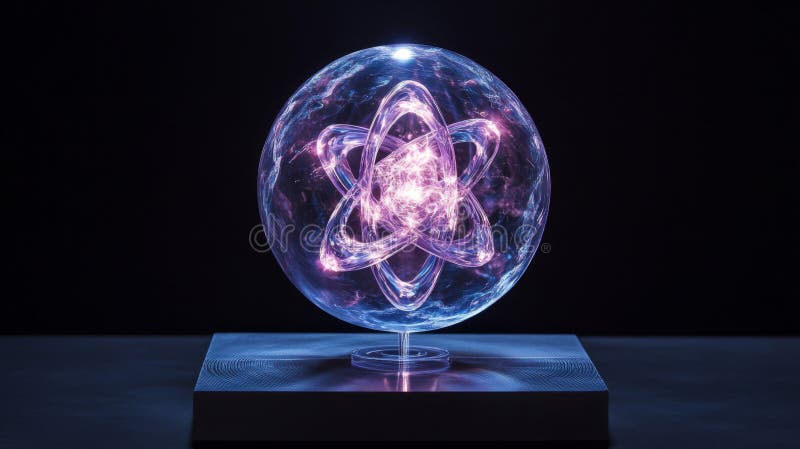 Glowing Atomic Structure in a Sphere Stock Illustration - Illustration ...