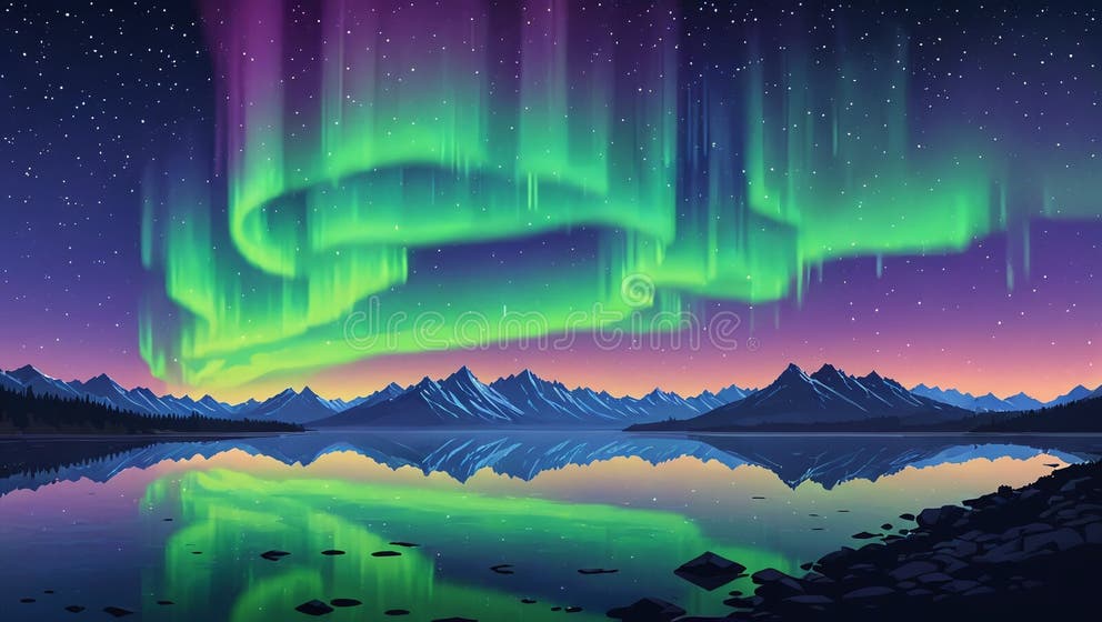 Glowing Aurora Borealis in Pixel Art Style Stock Illustration ...