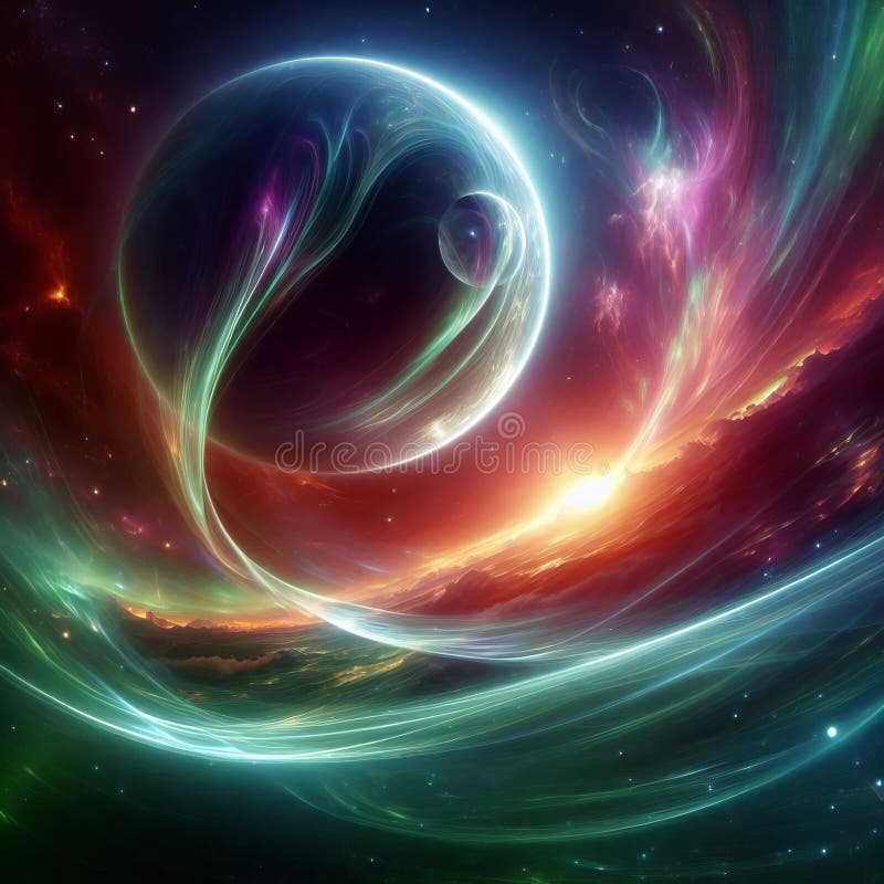 A Glowing Aurora in Space Wrapping Around a Distant Moon Stock ...