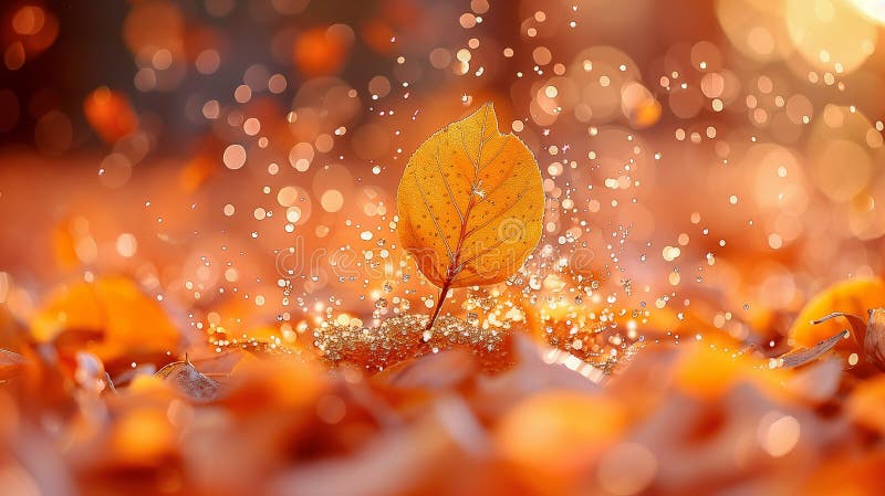 Glowing Autumn Leaf with Sparkling Dew in Fall Setting Stock ...
