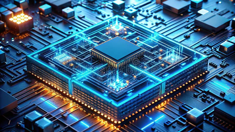 A Glowing Azure Supercomputer Motherboard Futuristic Circuitry for ...