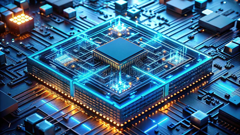 A Glowing Azure Supercomputer Motherboard Futuristic Circuitry for ...