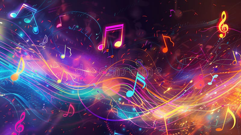 Musical Wonderland with Glowing Notes and Radiant Lights Stock Photo ...