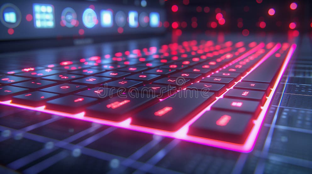 Glowing Backlit Keyboard with Futuristic Interface Stock Illustration ...