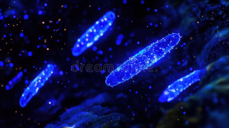 Illuminated Glowing Bacteria Showcasing Bioluminescence Under ...