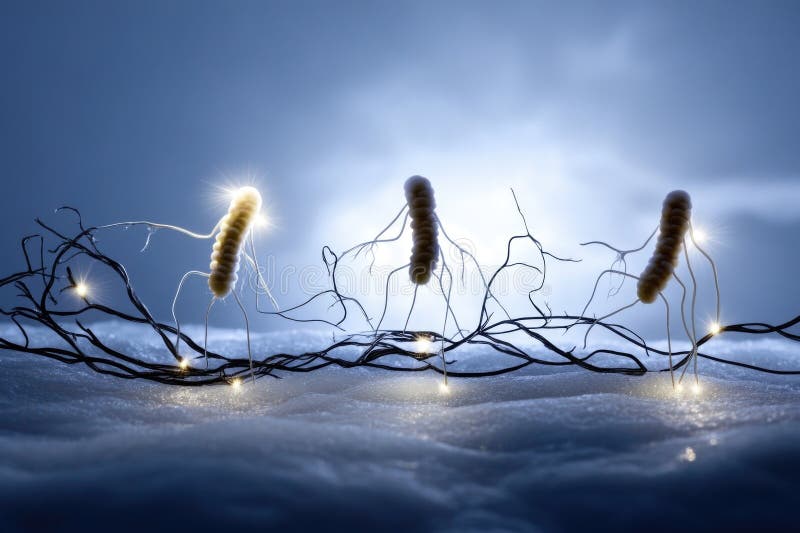 Glowing Bacteria on Wire with Misty Background in Electroluminescence ...