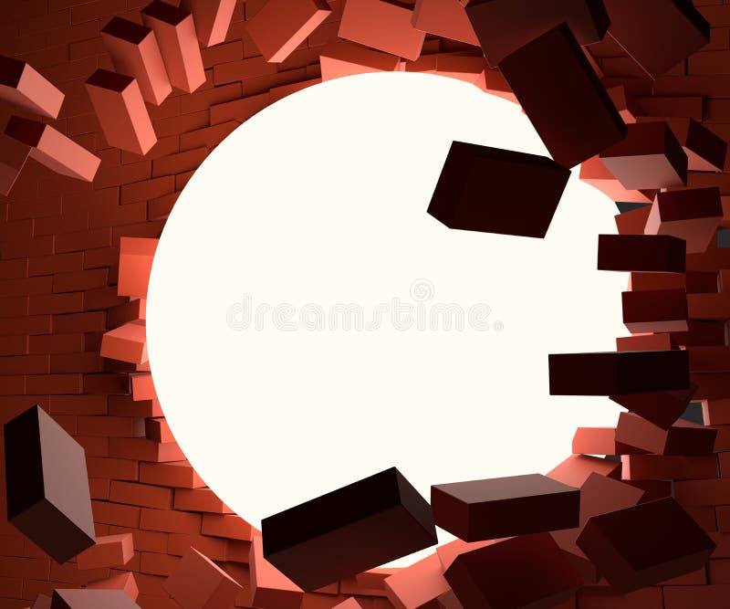 A Glowing Ball Smashed the Brick Wall Stock Illustration - Illustration ...