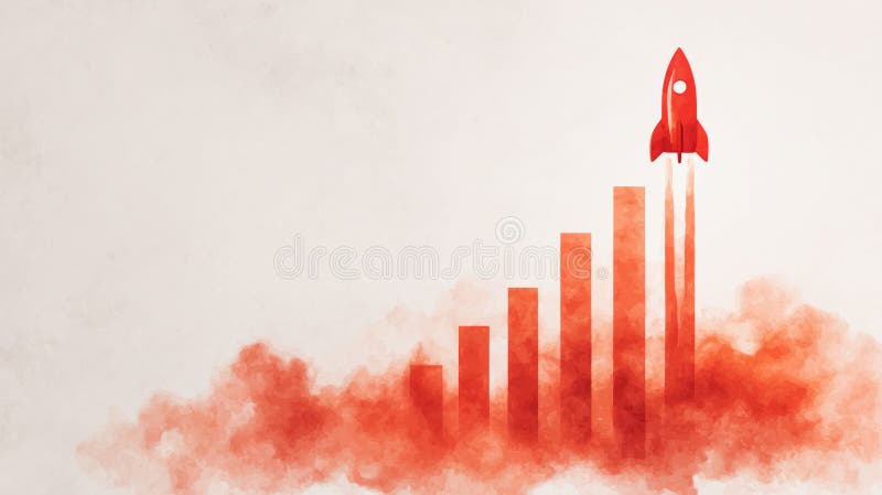 Glowing Bar Chart with One Bar Shooting Upward Like Rocket, Symbol of ...