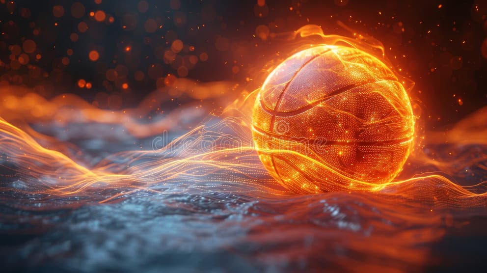 Glowing Basketball on Abstract Digital Waves Stock Image - Image of ...