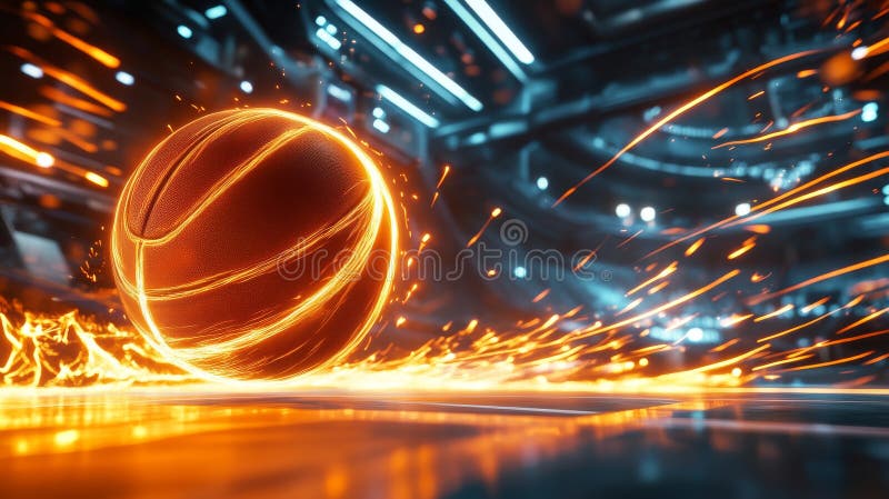 Glowing Basketball Ball Burning on Fire in Orange Flames. Generative AI ...
