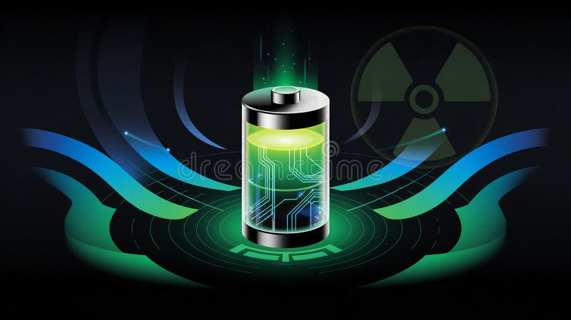 A Glowing Battery Stands at the Center, Surrounded by Dynamic Blue and ...