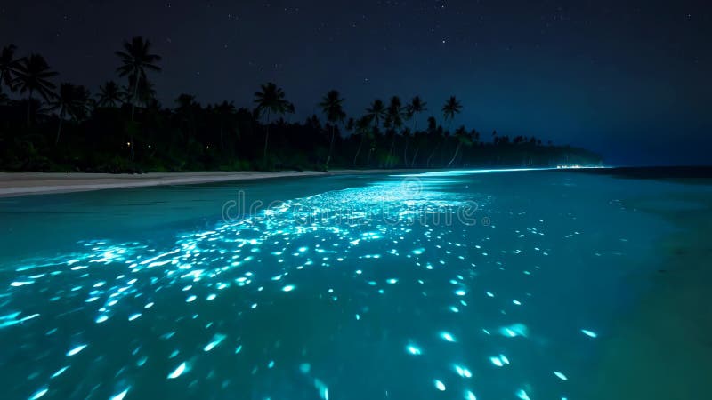 Glowing Beach at Night stock footage. Video of blue - 340838864