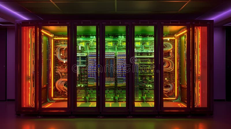 Glowing Beautiful Data Center for Cloud Computing, Generative Ai Stock ...