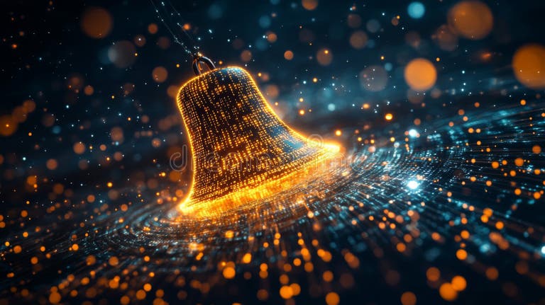 Glowing Bell with Sparkling Particles on Dark Background Stock ...