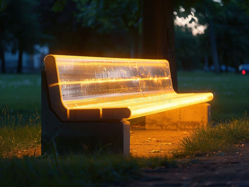 Glowing Bench in the Park at Night Stock Illustration - Illustration of ...