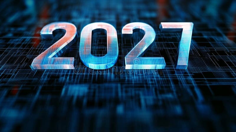 Glowing Big 2027 Number on a Deep Blue Futuristic Technology Background ...