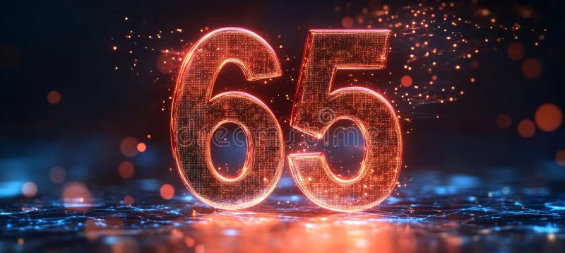 Glowing Big Red Orange Number 65, Three.Dimensional Style Illustration ...