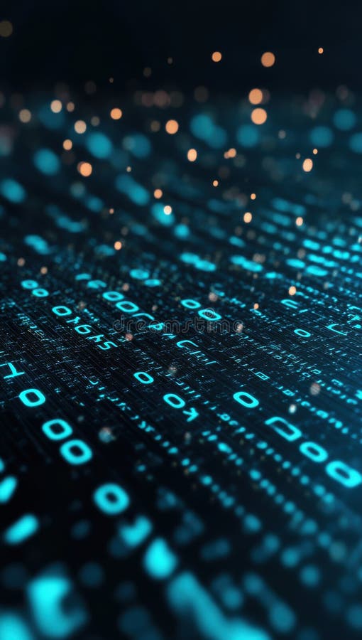 Glowing Binary Code On A Dark Background With Digital Data Stream Conveying Technology