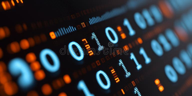Glowing Binary Code Data Flowing on Black Background, Programming and Technology Concept Stock ...