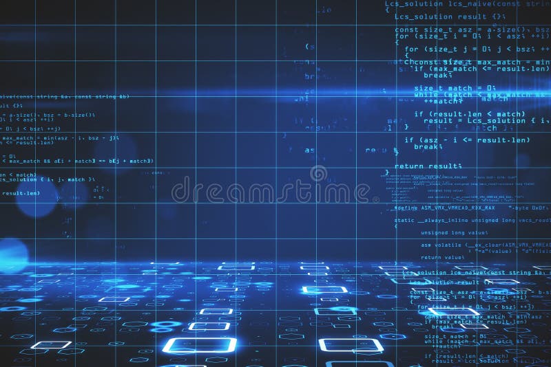 Glowing Binary Code With Digital Programming Interface Stock