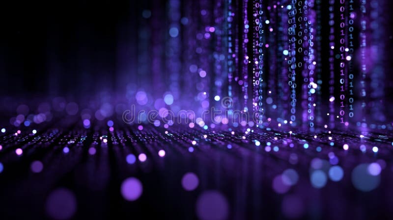 Glowing Binary Code Falling on Dark Background in Cyberpunk Style ...