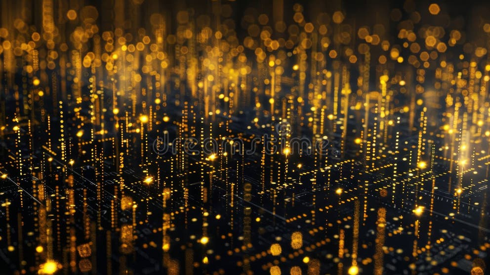 Glowing Binary Code Flowing Over a Digital Circuit Board, Representing ...