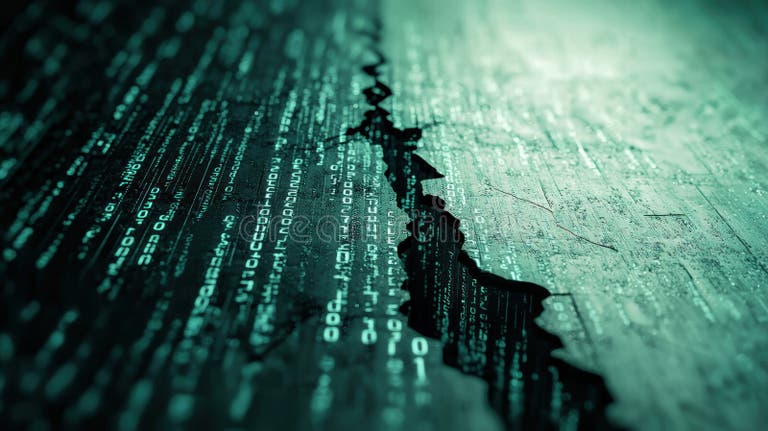 Glowing Binary Code Fragmentation Representing Data Leak Amidst Digital ...