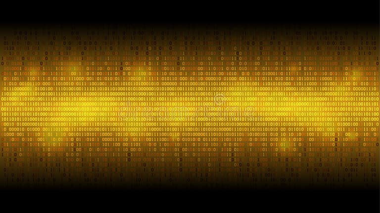 Glowing Binary Code Golden Abstract Background, Glowing Cloud of Big Data, Stream of Information ...