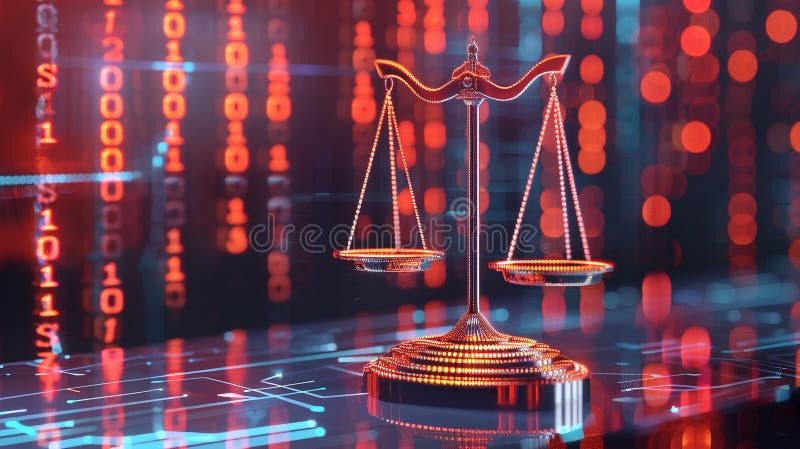 Glowing Binary Code and Justice Scales Image Copy Space, Ai Generated ...