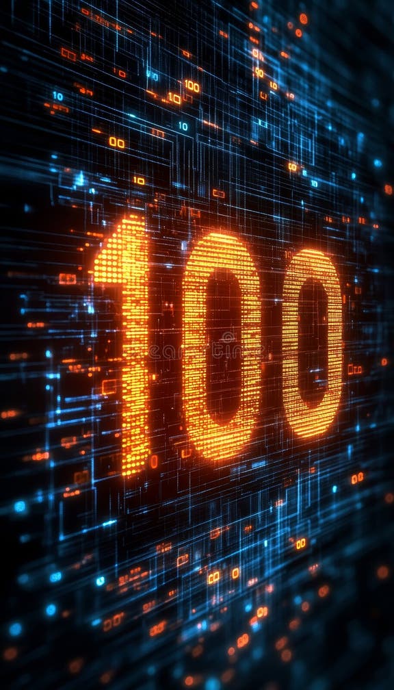 Glowing Binary Code Number 100 on Abstract Technology Background ...