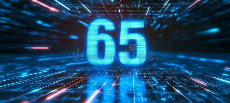 Glowing Binary Code Number 65 on Technological Background, Concept ...