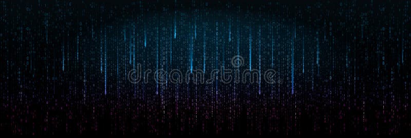 Glowing Binary Code Rain in Blue and Purple Gradient on Dark Background ...