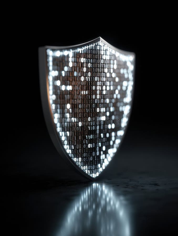 Glowing Binary Code Shield Over Login Field Creating a Secure Digital Environment Stock Image ...
