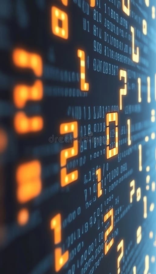 Glowing Binary Code Stream Flowing On Dark Background Digital Data