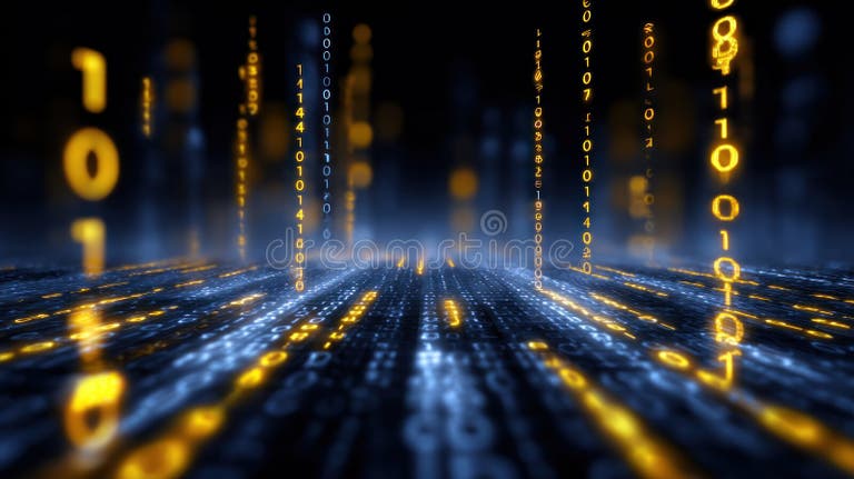 Glowing Binary Code Streams in a Digital Space Stock Photo - Image of ...