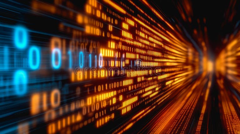 Glowing Binary Code Streams in a High-tech, Futuristic Digital Scene Stock Image - Image of ...