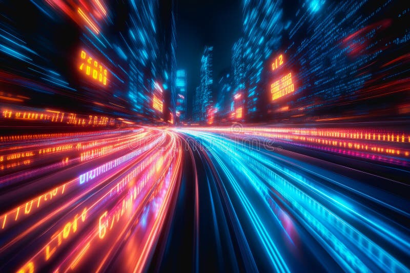 Glowing Binary Code Streams in a High-tech, Futuristic Digital Scene ...