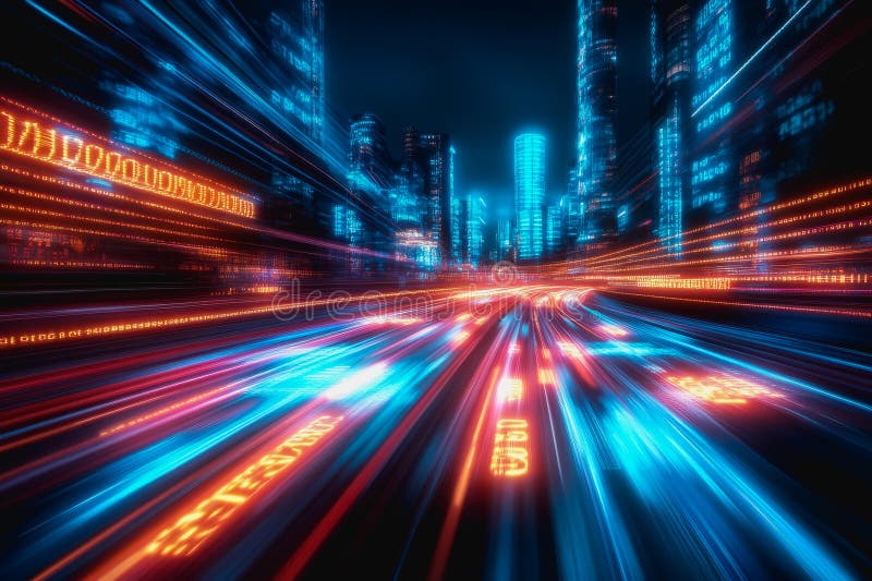 Glowing Binary Code Streams in a High-tech, Futuristic Digital Scene ...