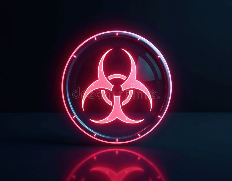 Glowing Biohazard Symbol in Neon Circle - 3D Render Stock Illustration ...