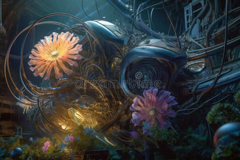 Glowing Biomechanics Alien Extraterrestrial Flower Abstract Background ...