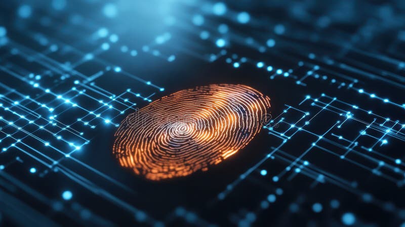 Glowing Biometric Fingerprint Scanner on Digital Background Stock ...