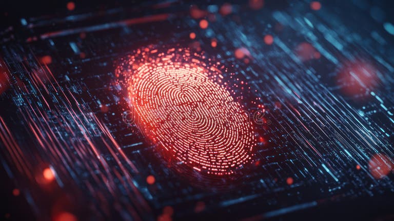 Glowing Biometric Fingerprint Scanner is Displayed Prominently ...