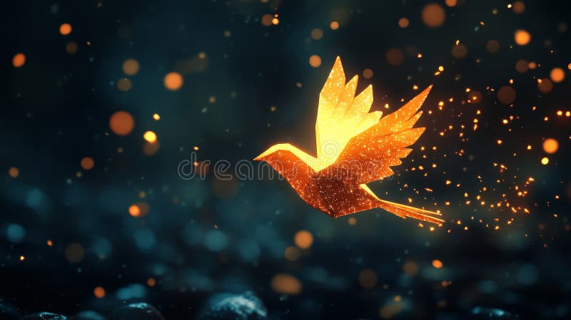 Glowing Bird Silhouette Sparkling in Flight Stock Image - Image of ...