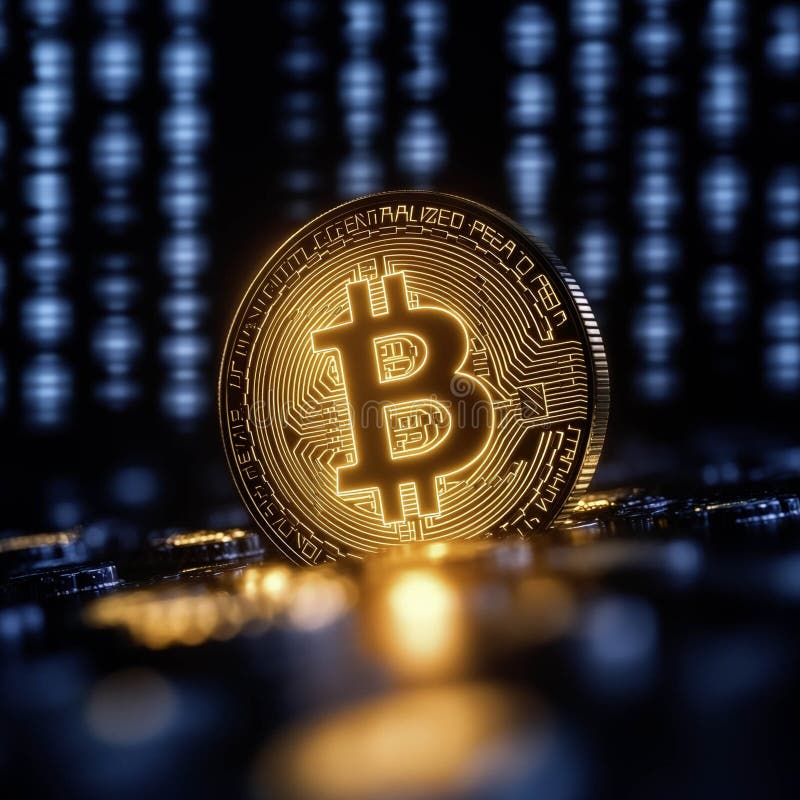 Glowing Bitcoin Coins Emerging from Futuristic Dark Background with ...