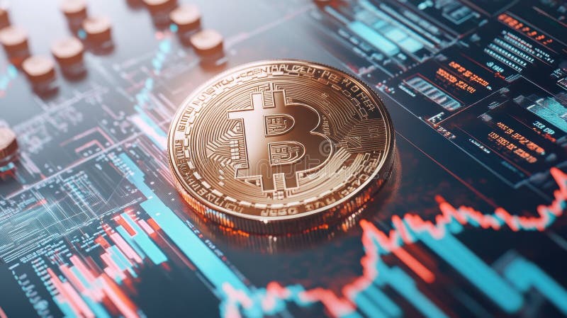 Glowing Bitcoin Coin Rests on Futuristic Digital Financial Interface ...