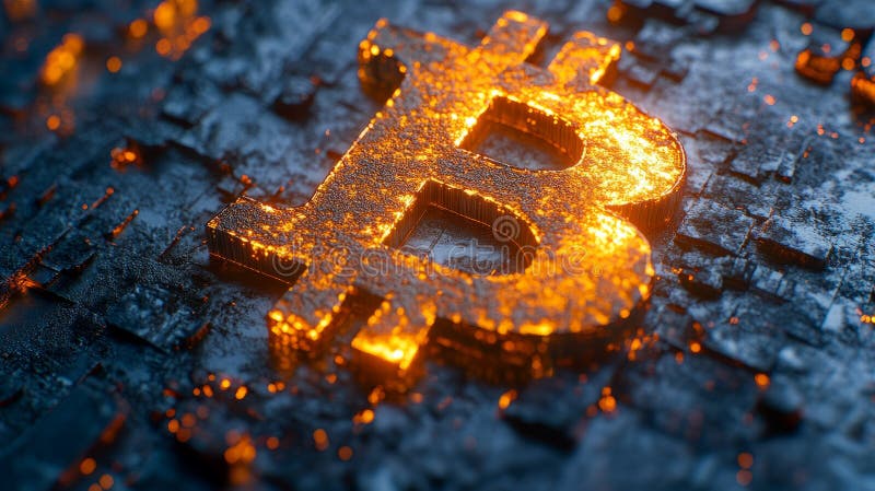 Glowing Bitcoin Symbol on a Digital Background Stock Photo - Image of ...