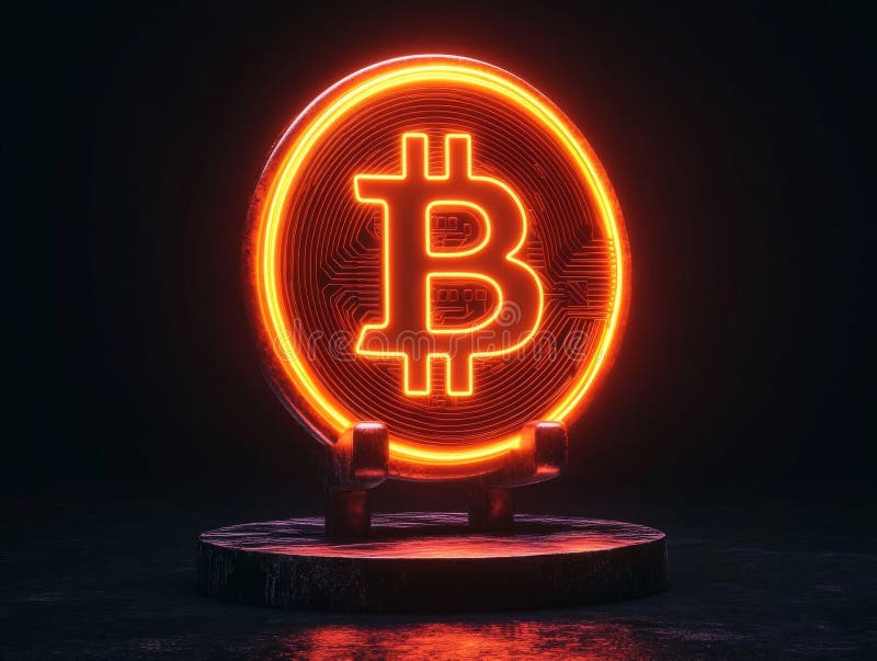 A Glowing Bitcoin Symbol in a Stylized Design, Presented Against a ...