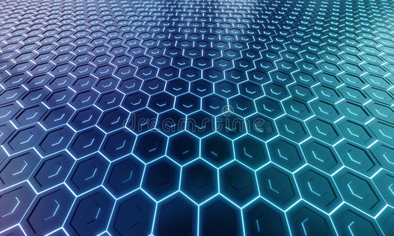 Glowing Black and Blue Hexagons Background Pattern on Silver Metal ...